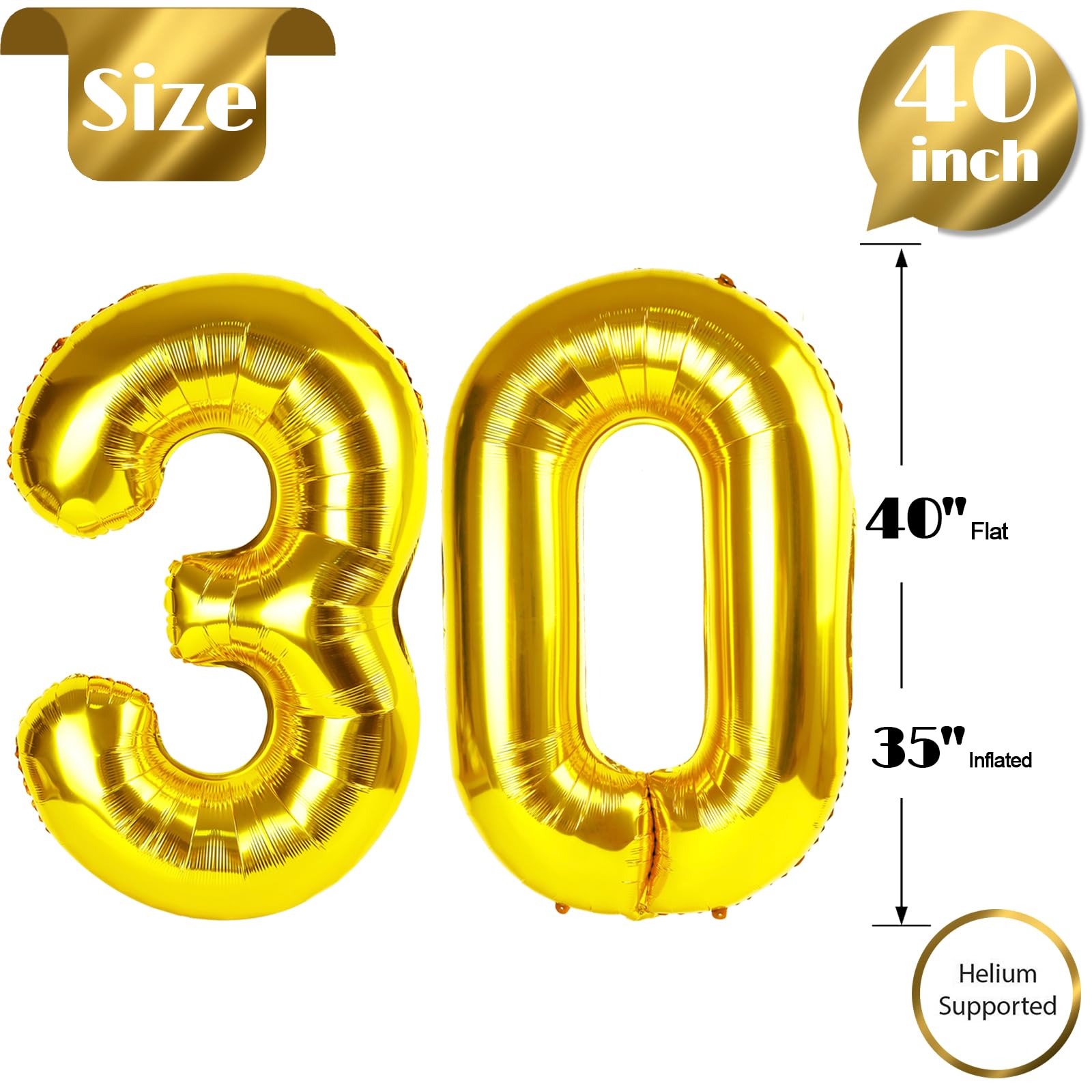 Snapklik.com : 30 Balloon Number, Gold Number 30th Birthday Balloons 40 ...