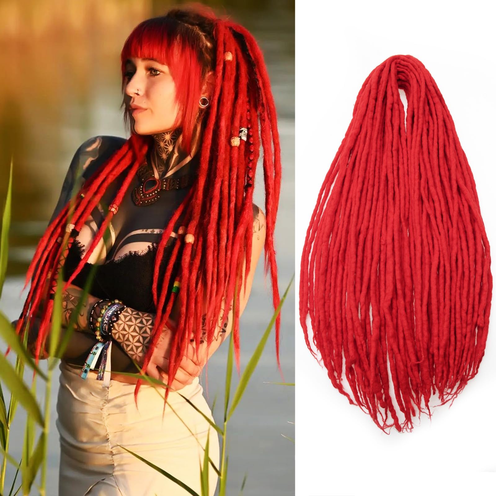 Amazon.com : 20 Inch Red Wool Dreadlock Extensions Double Ended 20 ...