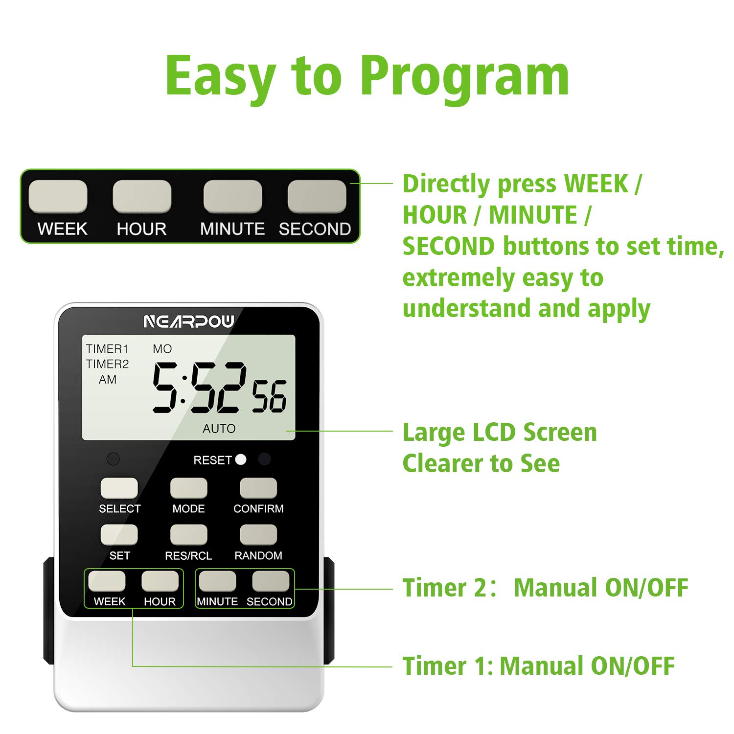 Snapklik.com : 2 Pack Outlet Timer, NEARPOW Dual Digital Light Timer