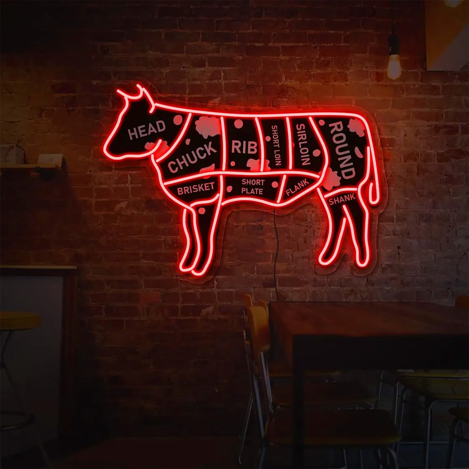 Cow Neon Sign, BBQ Neon Signs, Custom Large Butcher shop Led Sign, Cow ...