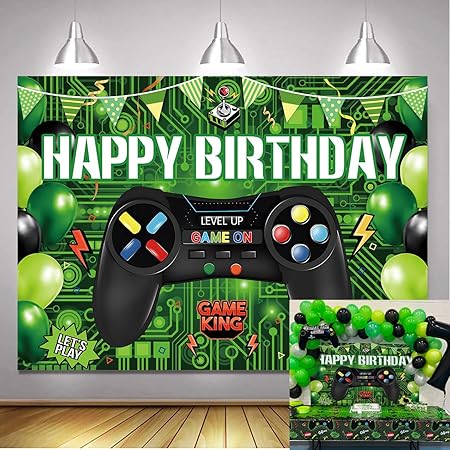 Amazon.com : Video Game Theme Party Backdrop Video Game Happy Birthday ...