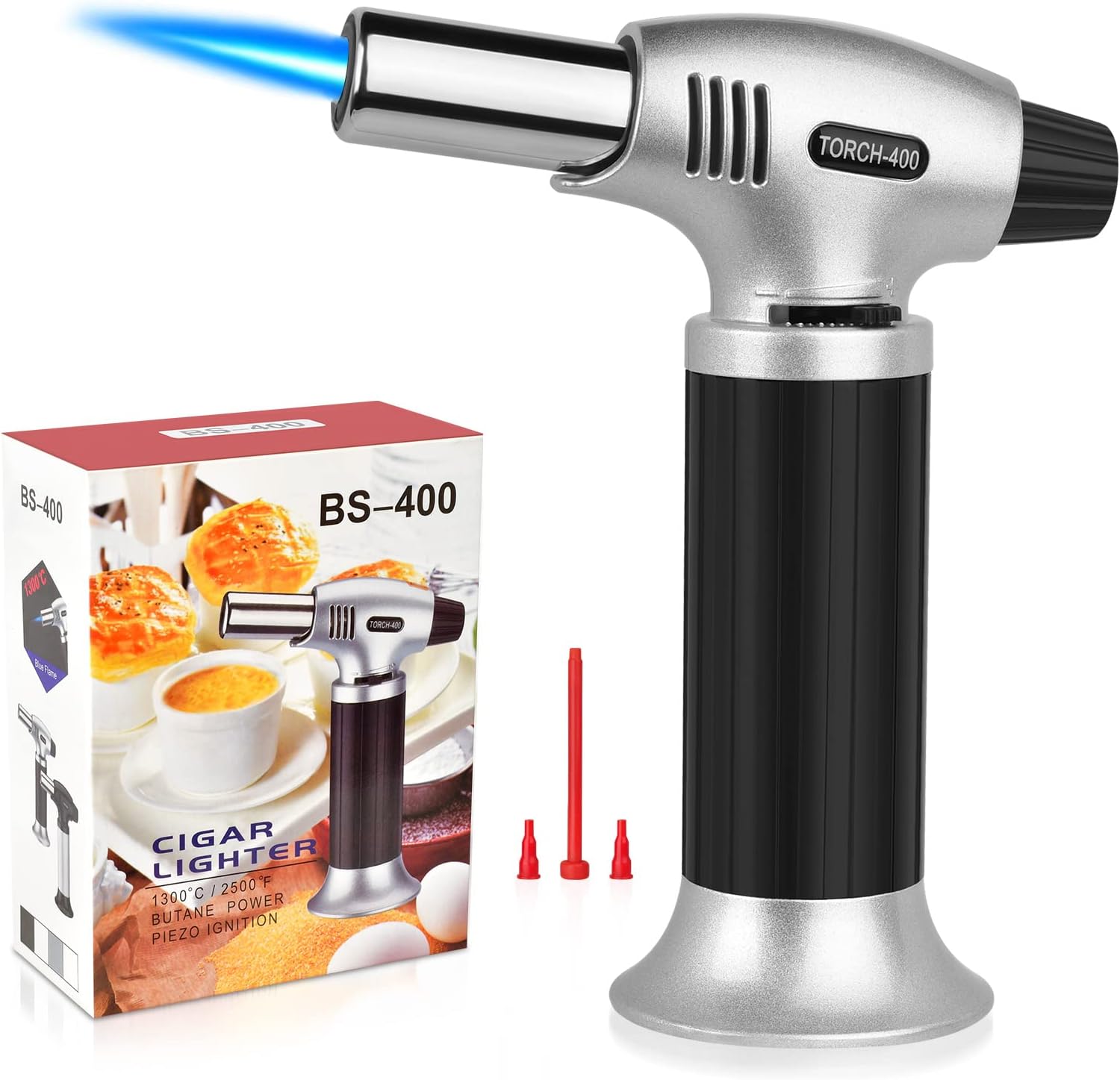Hinita Portable Butane Torch Lighter with Safety Lock, Adjustable Flame ...
