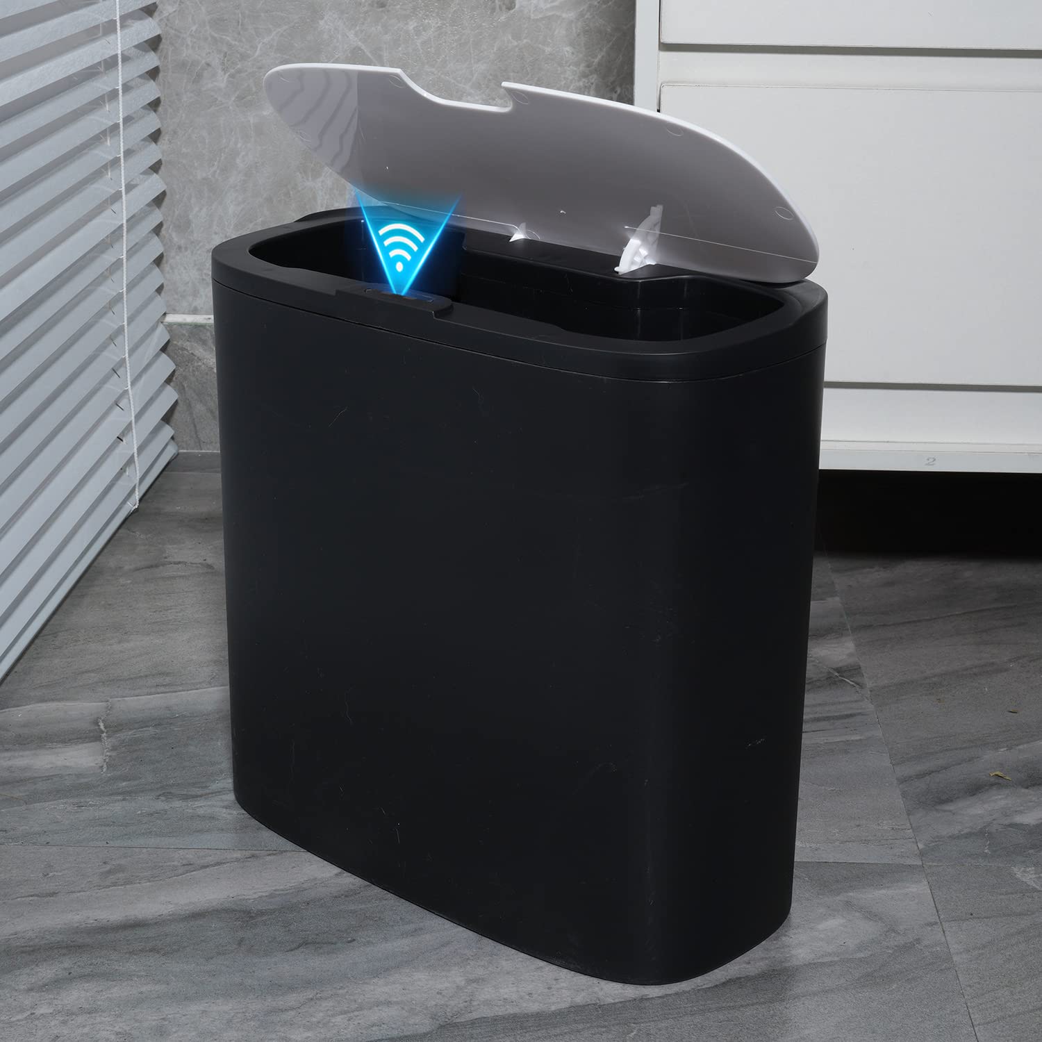 Sooyee 13.3 litres Bathroom Trash Can with lid,3.5 Gallon Automatic ...