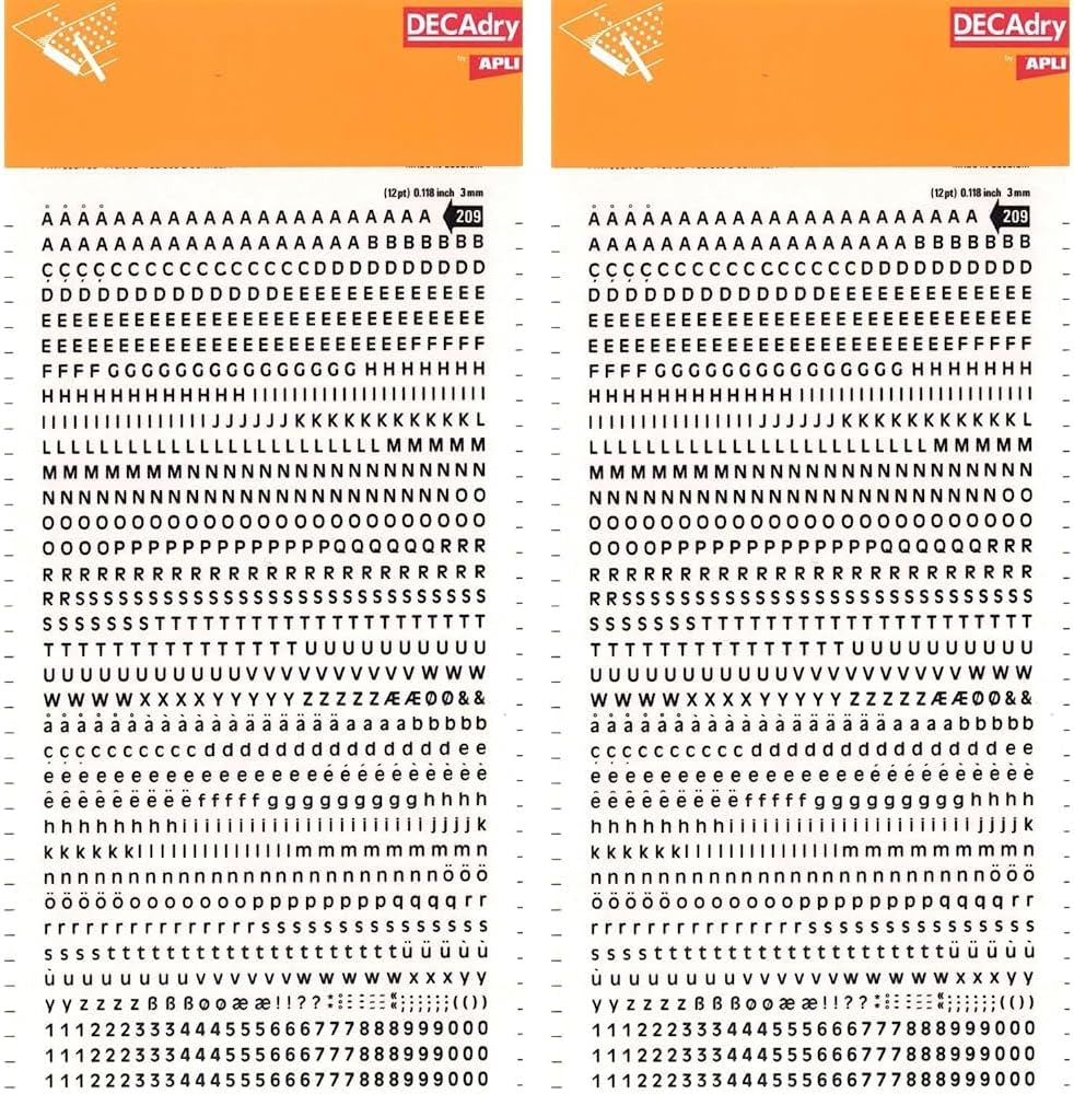 Number and Letter Transfers Black 3mm 1F (Pack of 2) : Amazon.co.uk ...