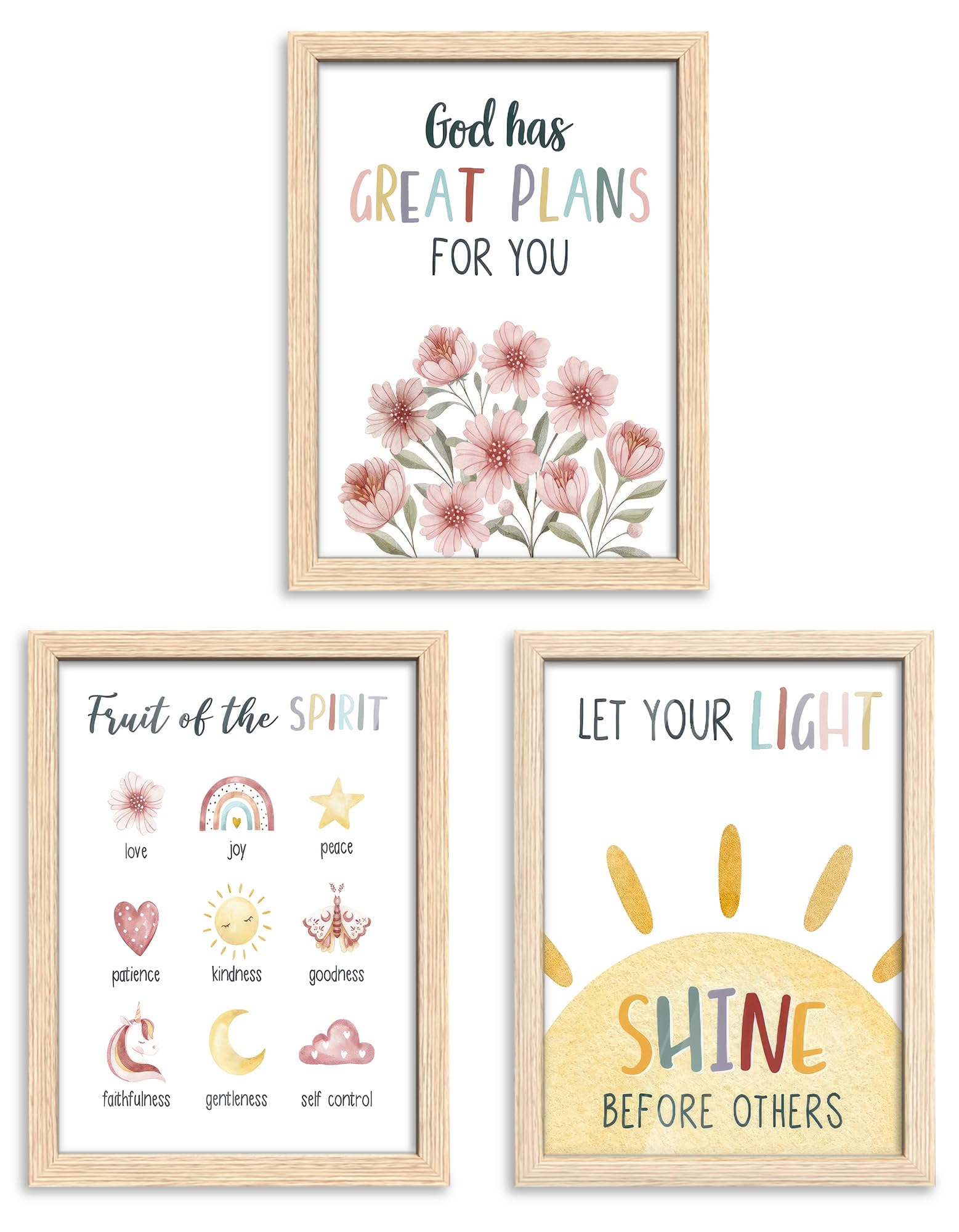 Amazon.com: DUWQU Kids Christian Canvas Wall Art Framed 3Pcs Bible ...