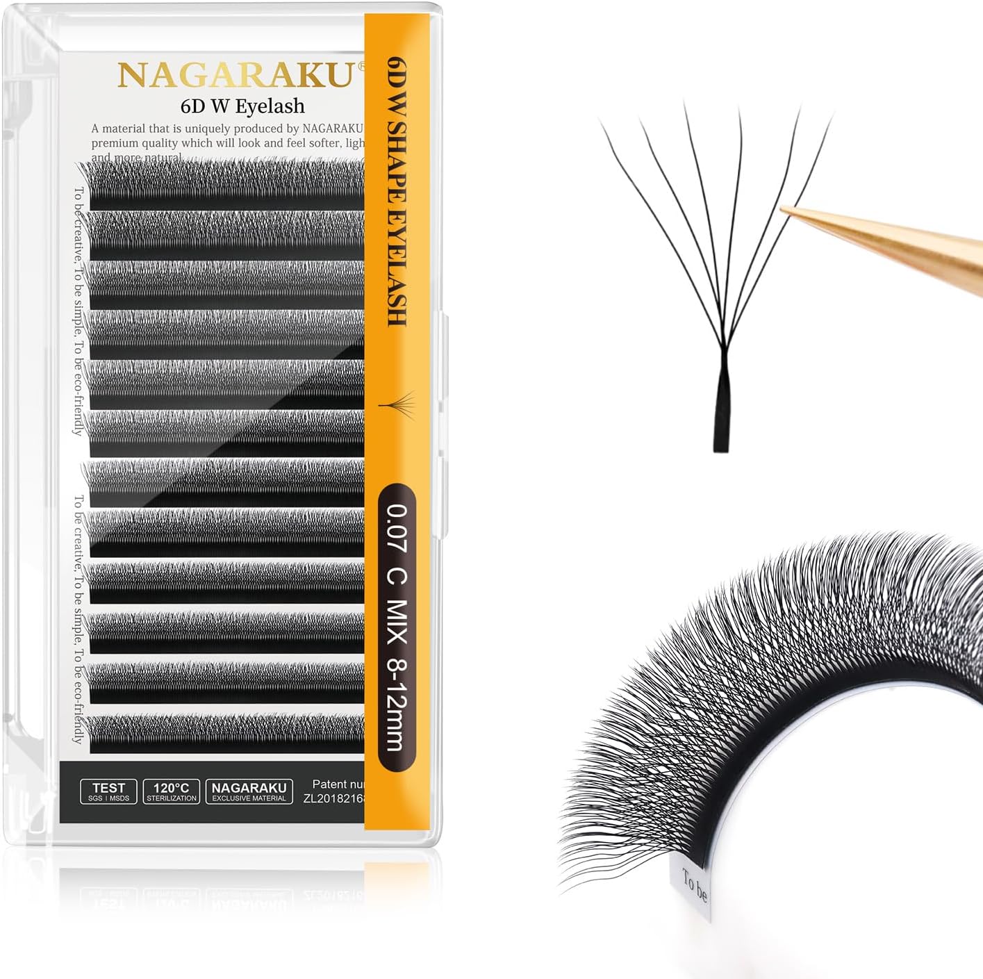 NAGARAKU W Eyelash Extension 6D Volume Premade 0.07mm C curl 8-12mm mix ...