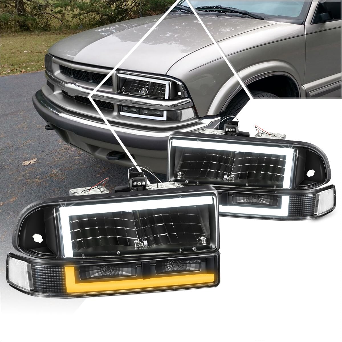 Buy PM PERFORMOTOR Switchback Dual LED L-Shape Headlights+Bumper Lights ...