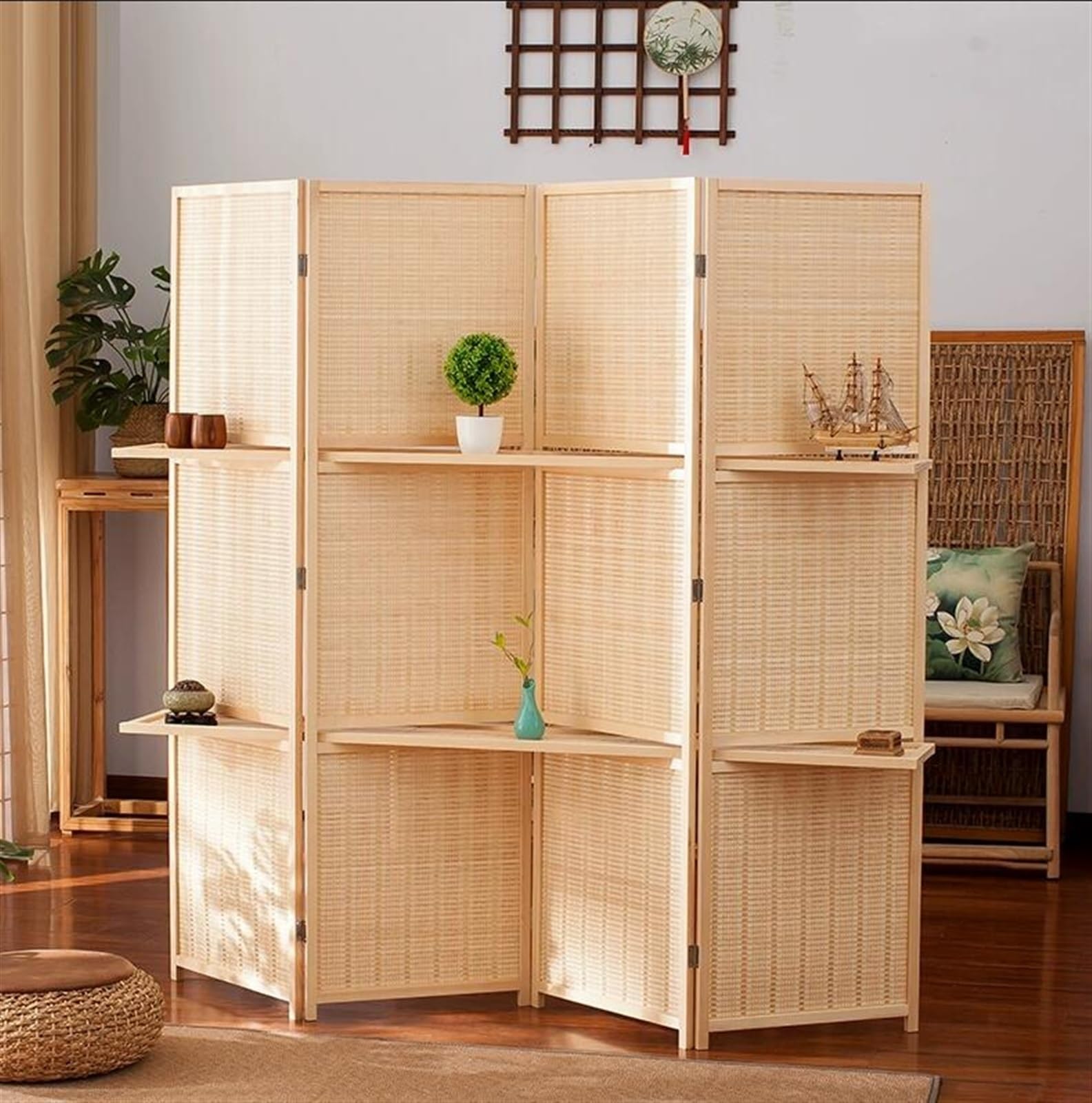 Amazon.com: RENLXFI Room Divider with Shelves, Folding Partition Wall ...