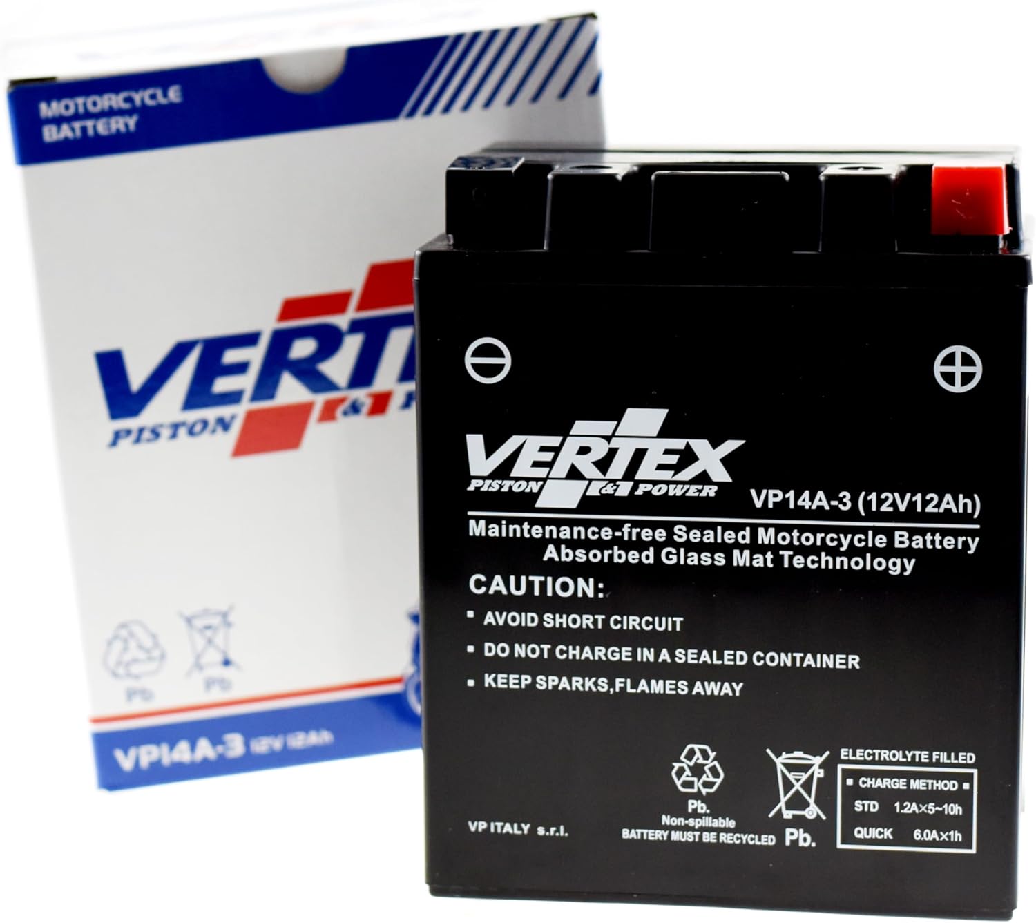 Vertex VP14A-3 Sealed AGM Motorcycle/Powersport Battery, 12V, 3Ah, CCA ...