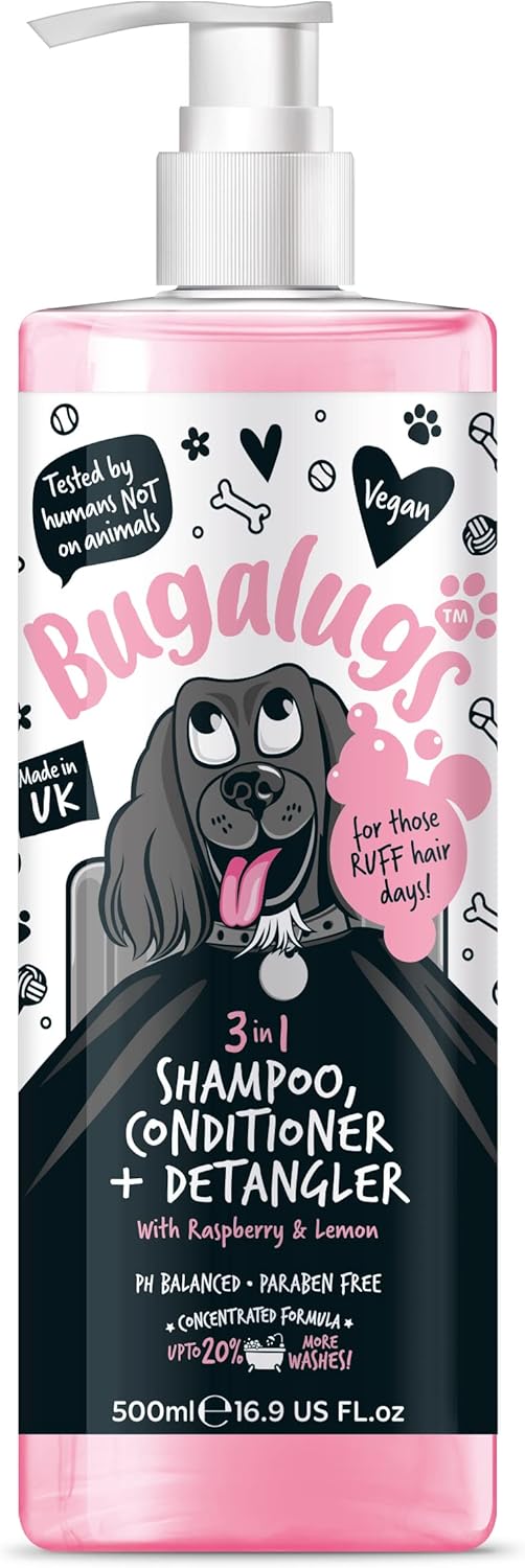 BUGALUGS Dog Shampoo 3 in 1 shampoo, Conditioner & Detangler ...
