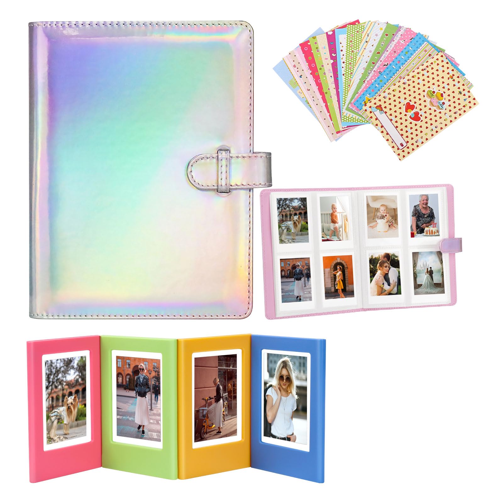 128 Pockets Photo Album & 4 Packs Colorful 3 Inches Photo Magnetic ...