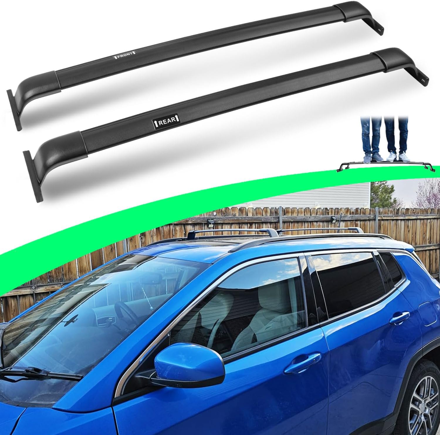 220lbs Cross Bars Roof Racks for 2018-2025 Jeep Compass, Deepace Black ...