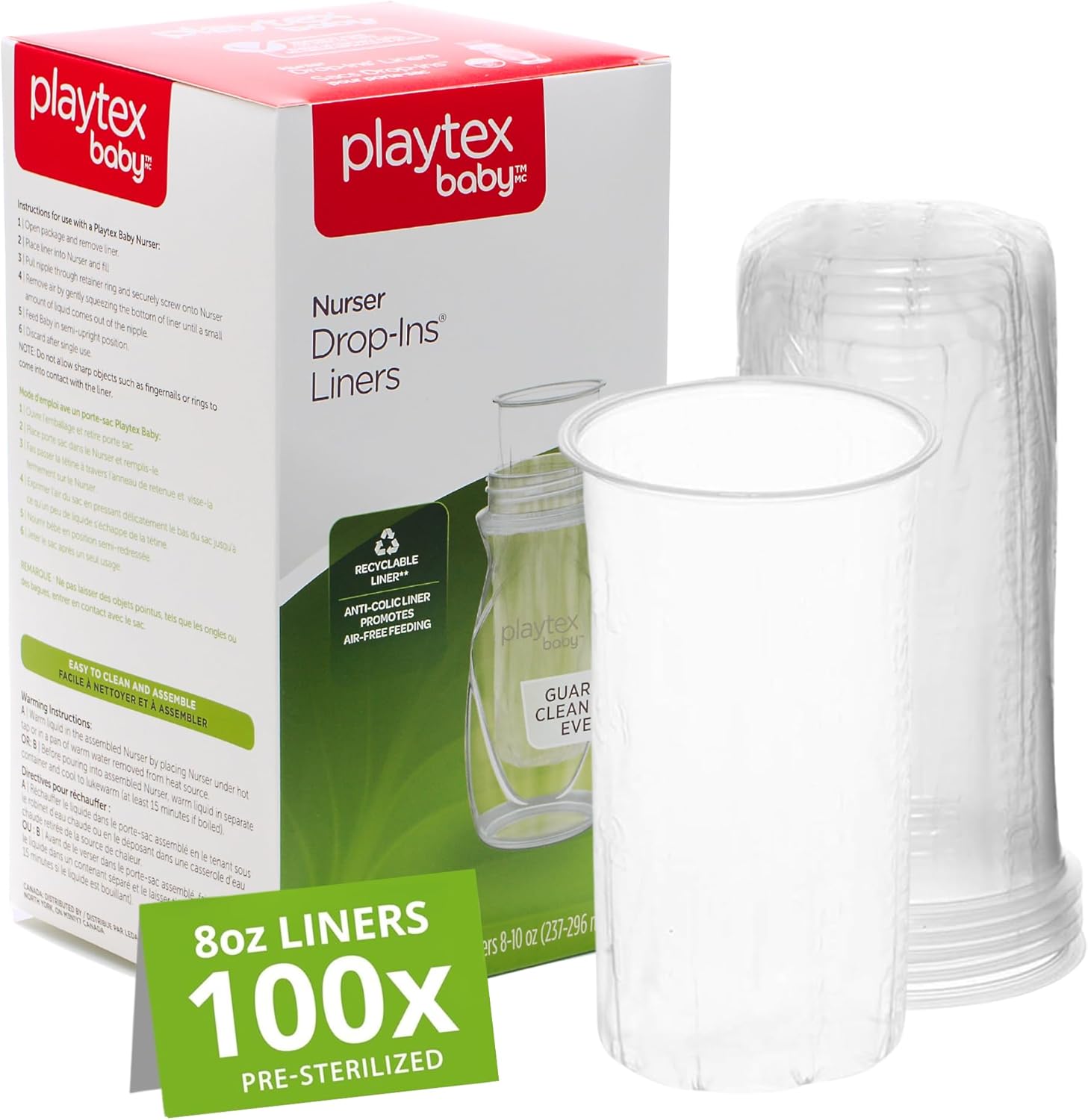 Playtex Baby Nurser Pre-Sterilized Disposable Drop-Ins Bottle Liners ...