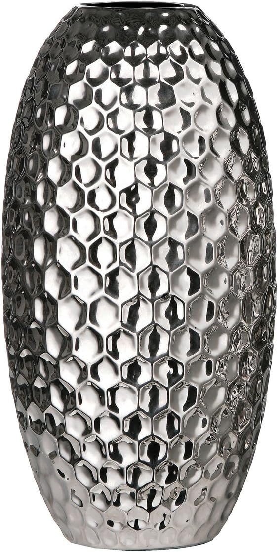 Installations Glossy Large Hammered Chrome Effect Ceramic Vase ...