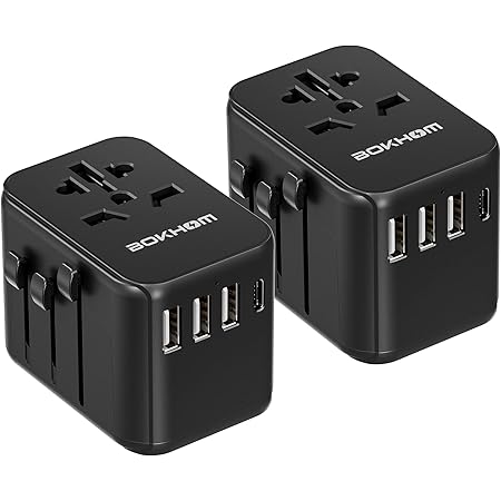 Universal Travel Adapter 2 Pack, BOKHOM Worldwide Travel Adapter with 4 ...