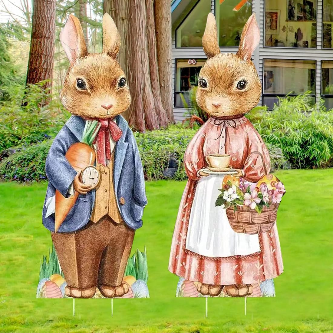 Amazon.com : Easter Rabbit Yard Sign with Stakes Lawn Decorations ...