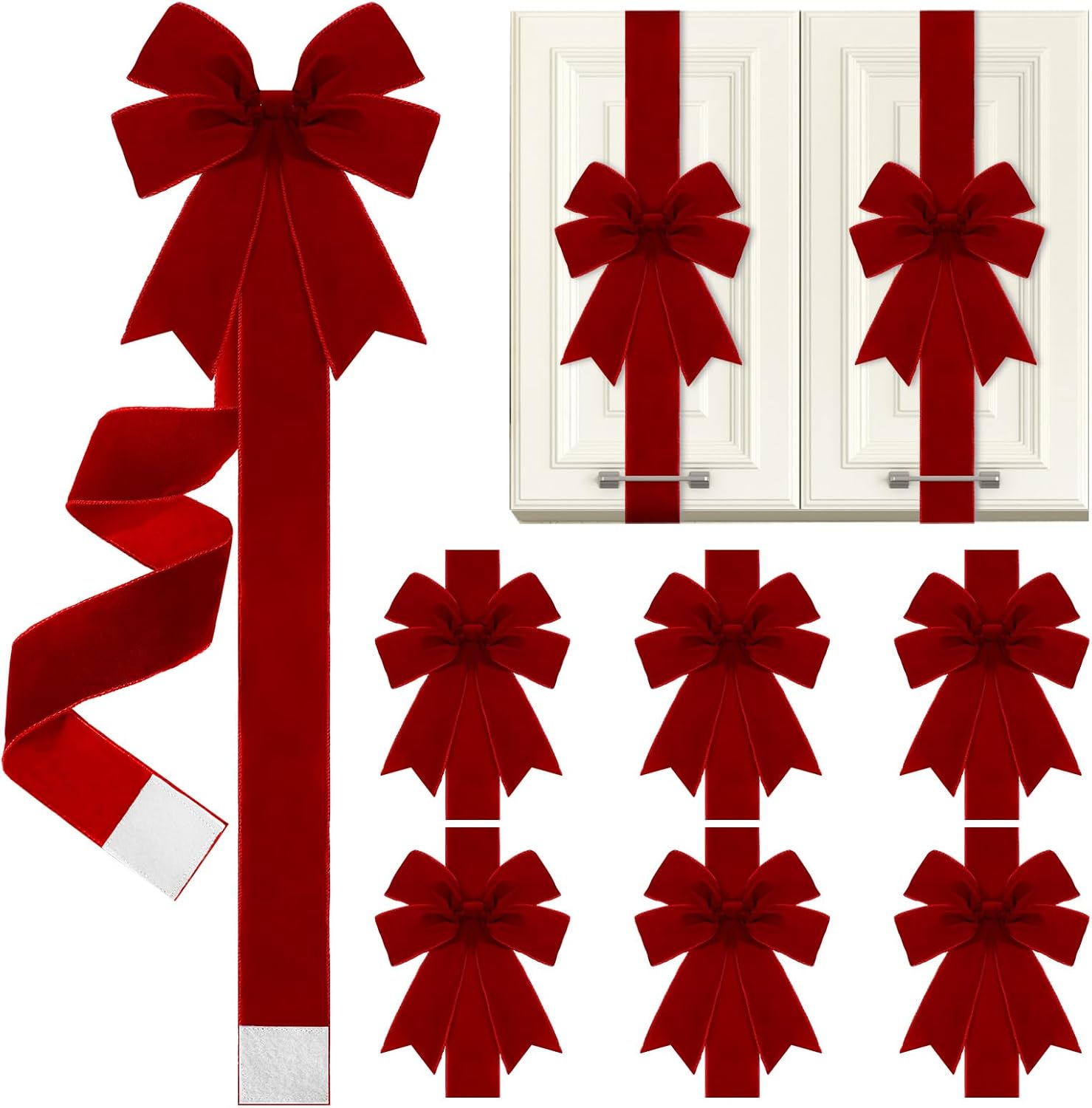 Amazon.com: 6 Pcs Christmas Velvet Cabinet Door Bows and Ribbons Large Christmas Door Cabinet ...