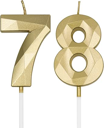 78th & 87th Birthday Candles for Cake, Gold Number 78 87 3D Diamond ...