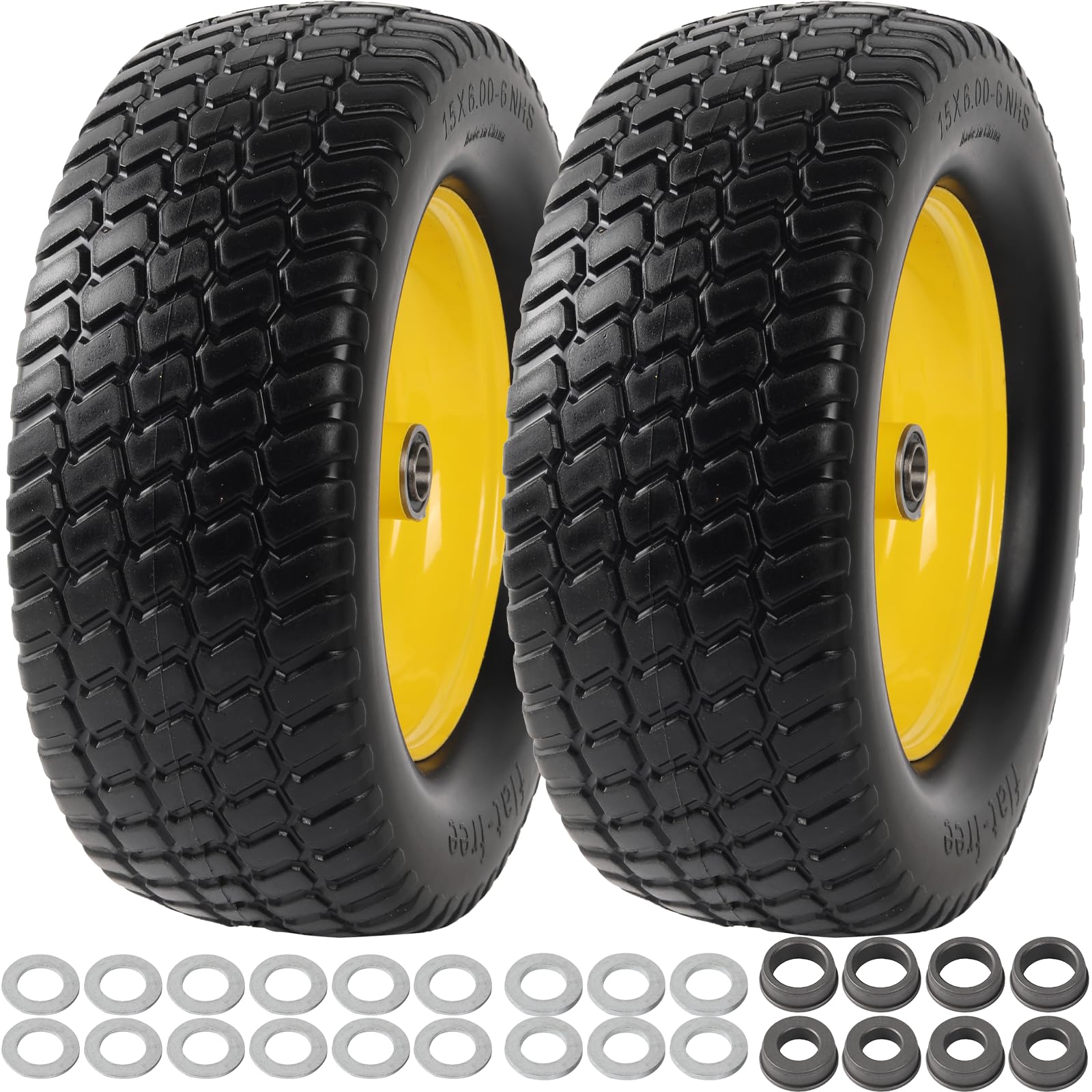 Snapklik.com : AR-PRO (2 Pack) 15 X 6.00-6 Tire And Wheel Flat Free, Front Lawn Mower Tires