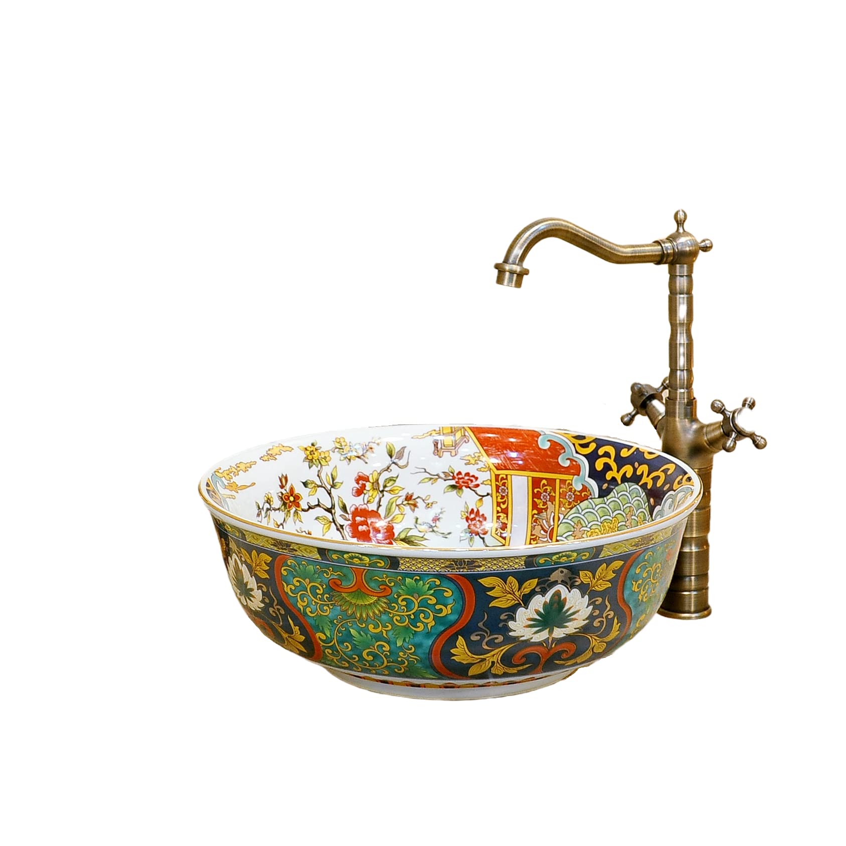 Ceramic Bathroom Vessel Sinks Luxury Retro Style Painted Multi Color ...