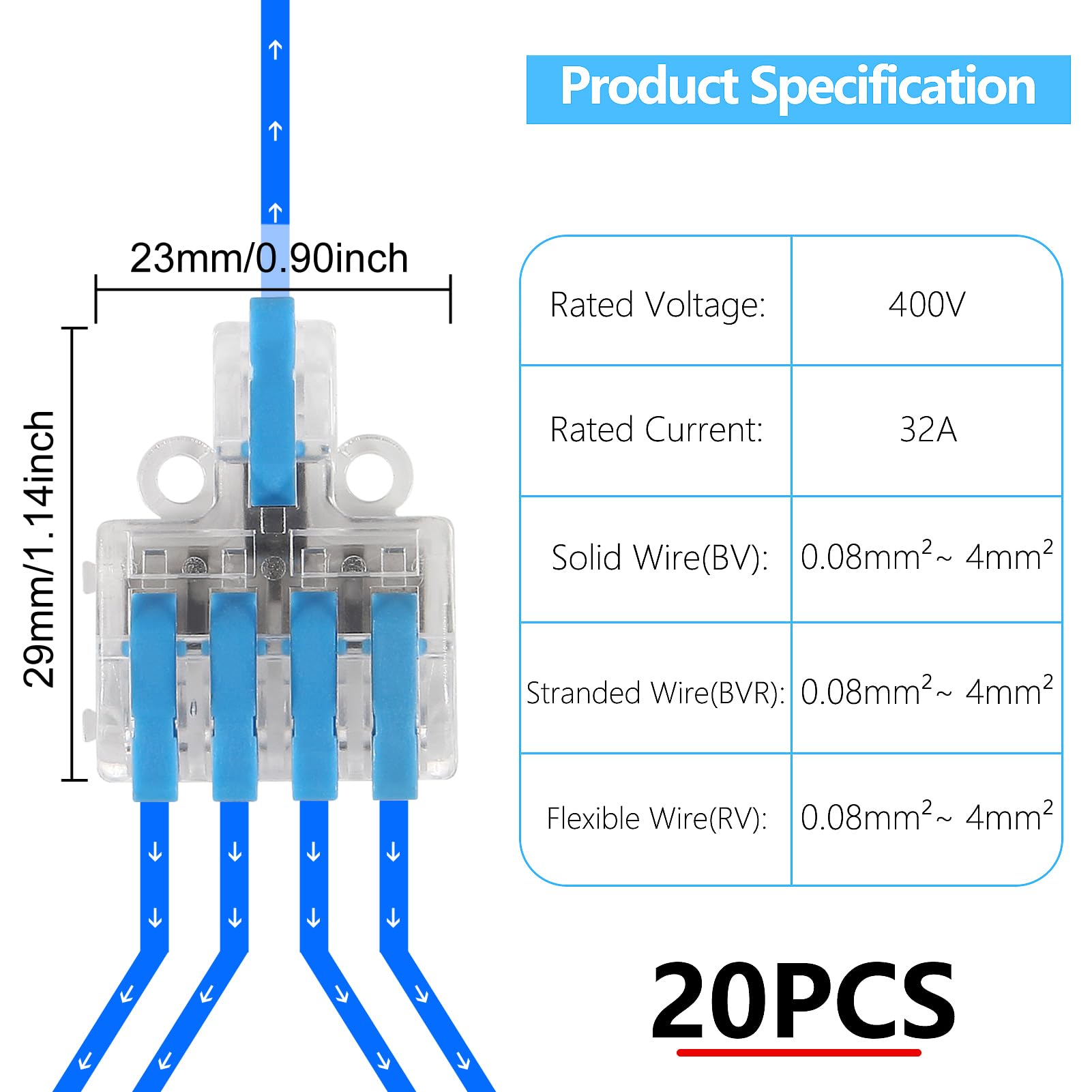 Snapklik.com : 20pcs Lever Wire Connectors, 1 In 4 Out Connectors For ...