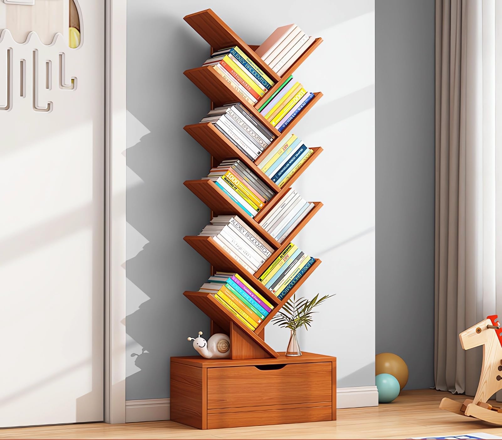 Buy Wemart 10 Tier Tree Bookshelf, 10 Shelf Bookcase with Drawer ...