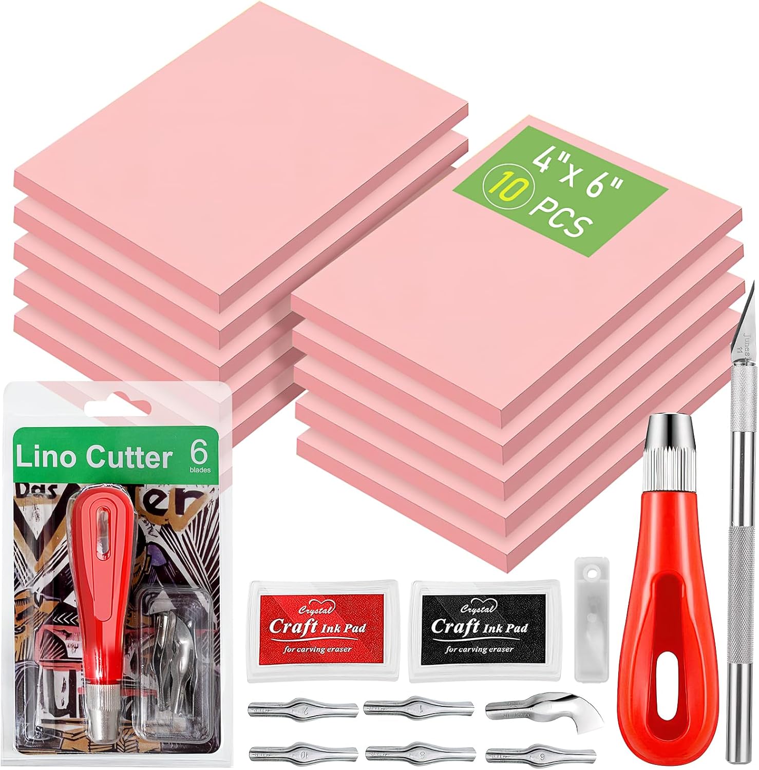 10-Pack Linoleum Blocks for Printmaking with Cutter Tools, Rubber Stamp ...