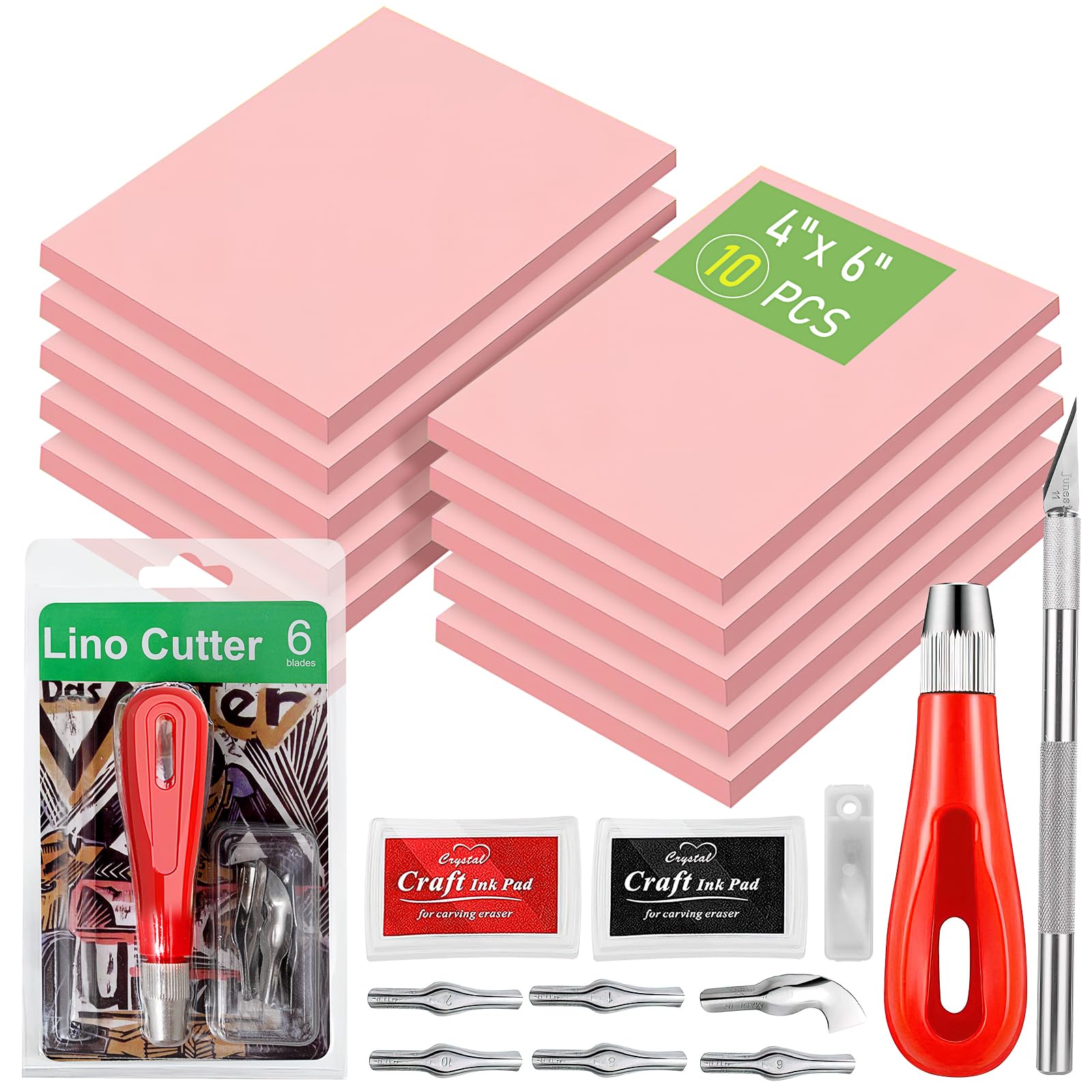 10-Pack Linoleum Blocks for Printmaking with Cutter Tools, Rubber Stamp ...