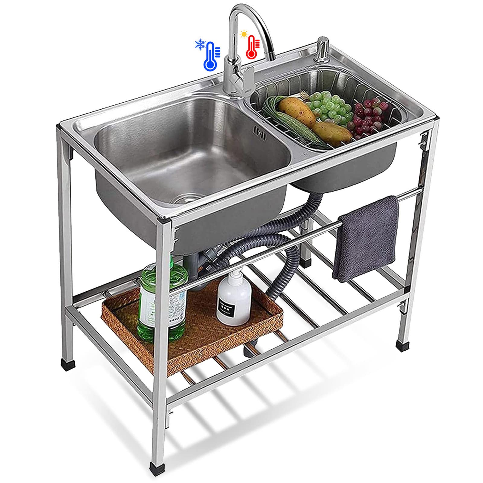 Buy Commercial Kitchen Sink Double Basins Stainless Steel Utility Sink ...