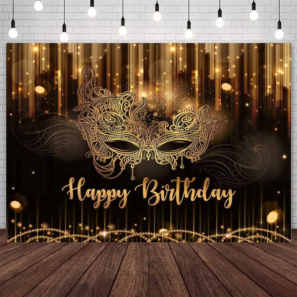 Amazon.com : Masquerade Party Backdrops Golden Mask Red Rose Backdrop ...