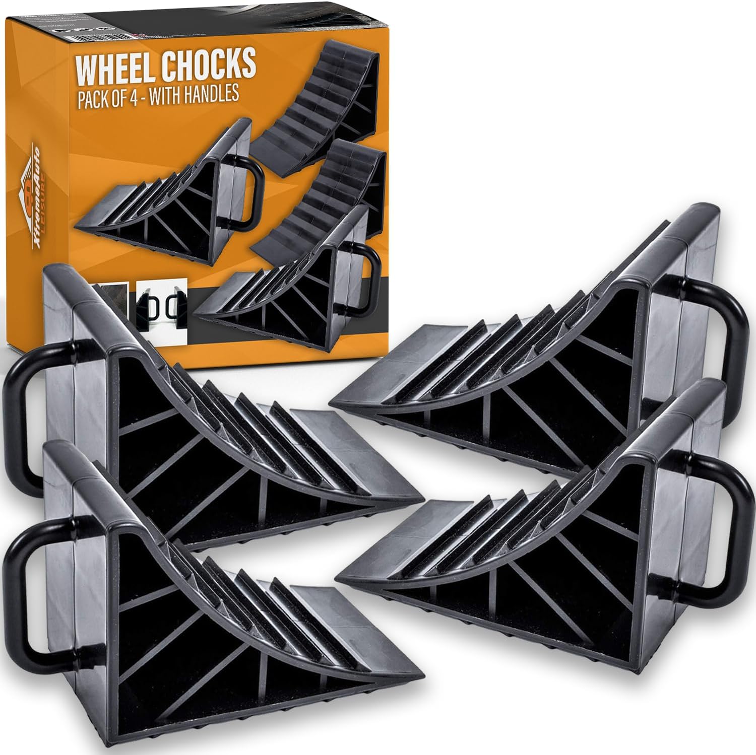 Xtremeauto Wheel Chocks with Handles – Tyre Saver Brake Stoppers Ridged ...