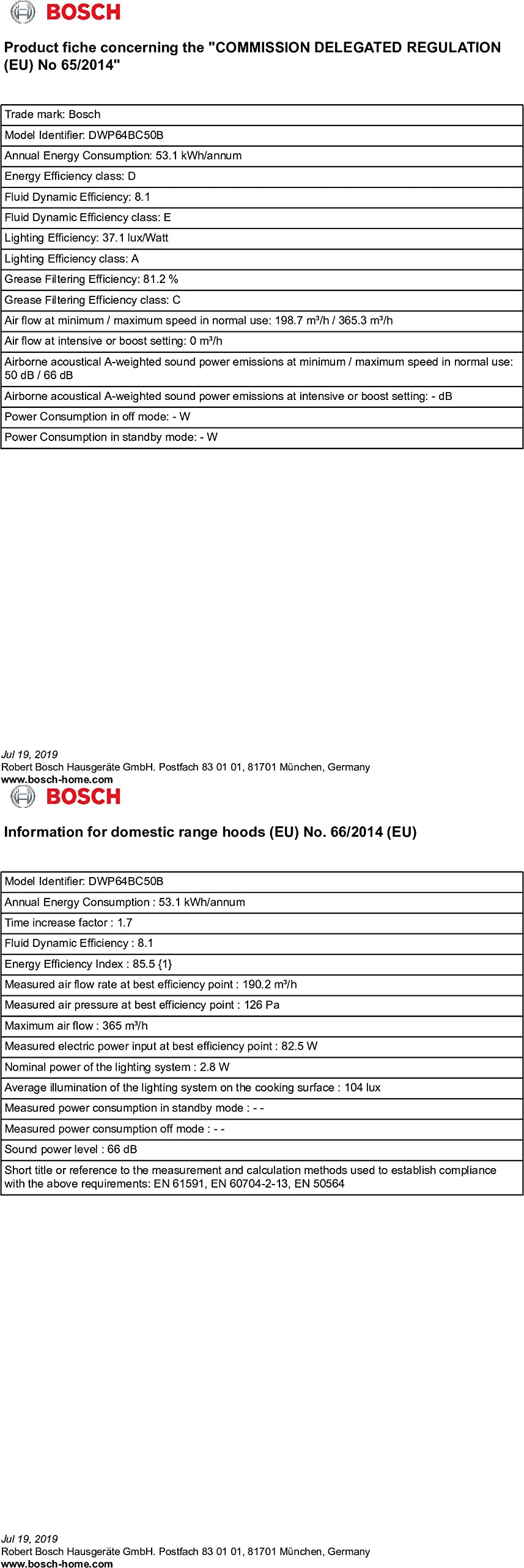 Bosch DWP64BC50B Series 2, Wall-mounted cooker hood, 60 cm, Stainless ...