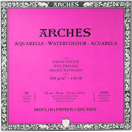 Amazon.com: Arches Watercolor Block 12x12-inch Natural White 100% ...