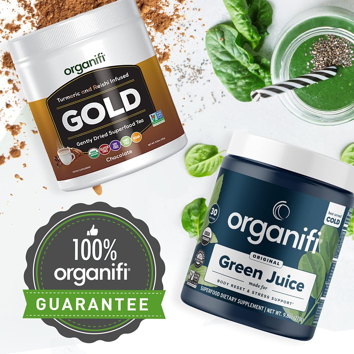 Buy Organifi Green Juice Superfood Powder (30 Servings) and Gold ...