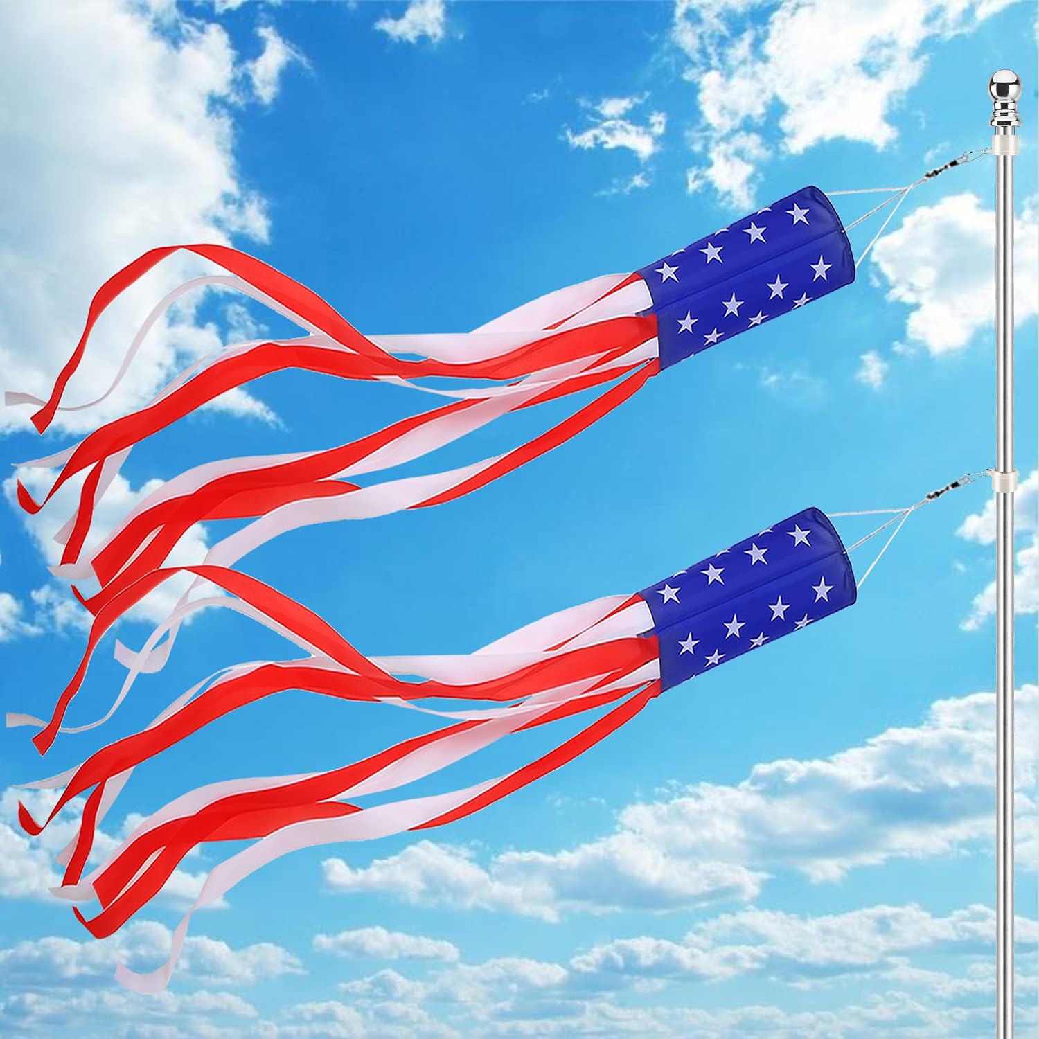 Amazon.com : 2 Pack 70 Inch American Flag Windsock 4th July Outdoor ...