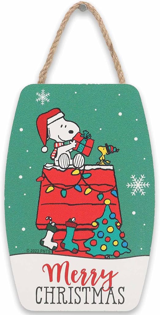 Amazon.com: Peanuts Snoopy and Woodstock Merry Christmas Hanging Wood ...