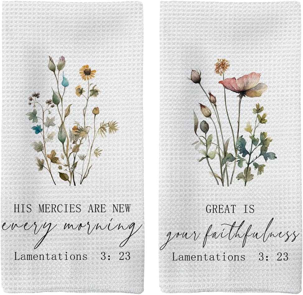 Amazon.com: Tzhim Christian Floral Kitchen Towels Set of 2, Bible Verse ...
