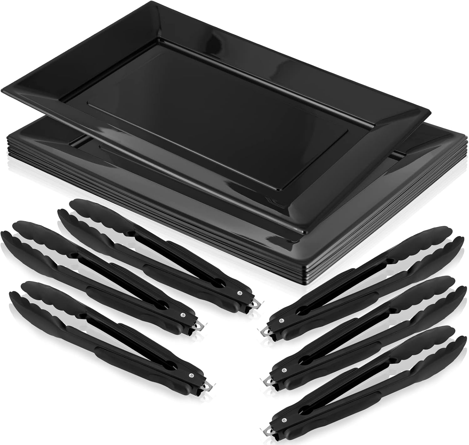 Amazon.com: 6 Pieces Black Rectangle Serving Trays Plastic with ...