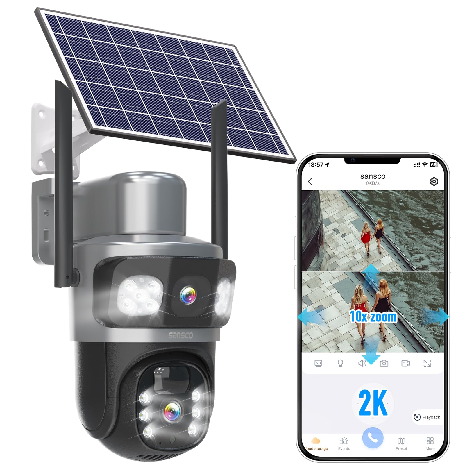 Amazon.com : SANSCO 2K 4MP Dual-Lens Solar Security Camera Wireless ...
