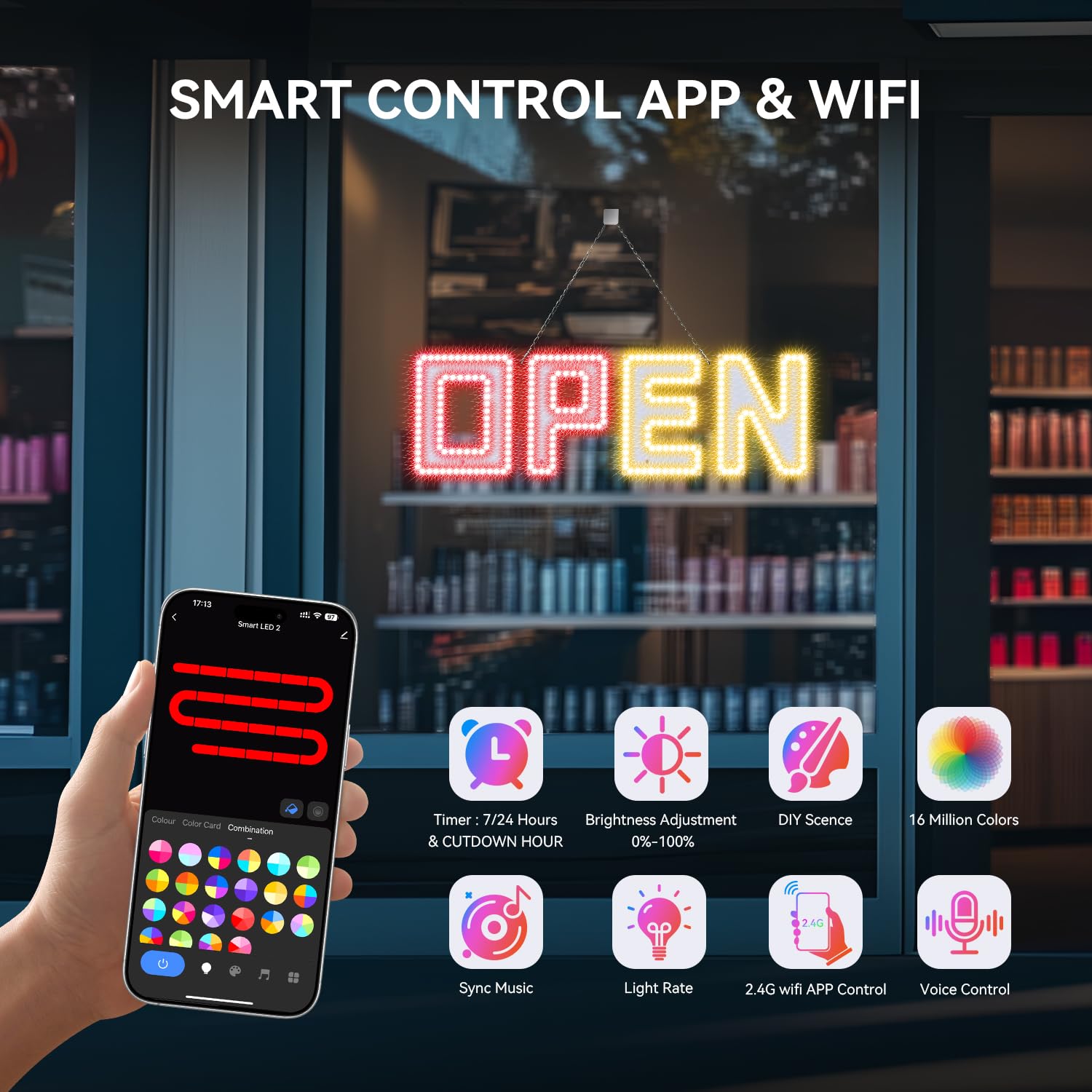 Snapklik.com : 25" X 8" Open Sign, Ultra Bright Large LED Open Signs ...