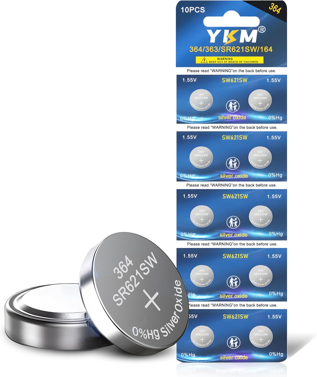 Amazon.com: YKM 10 Pack 364 SR621SW Watch Battery AG1 364/363 LR621 ...