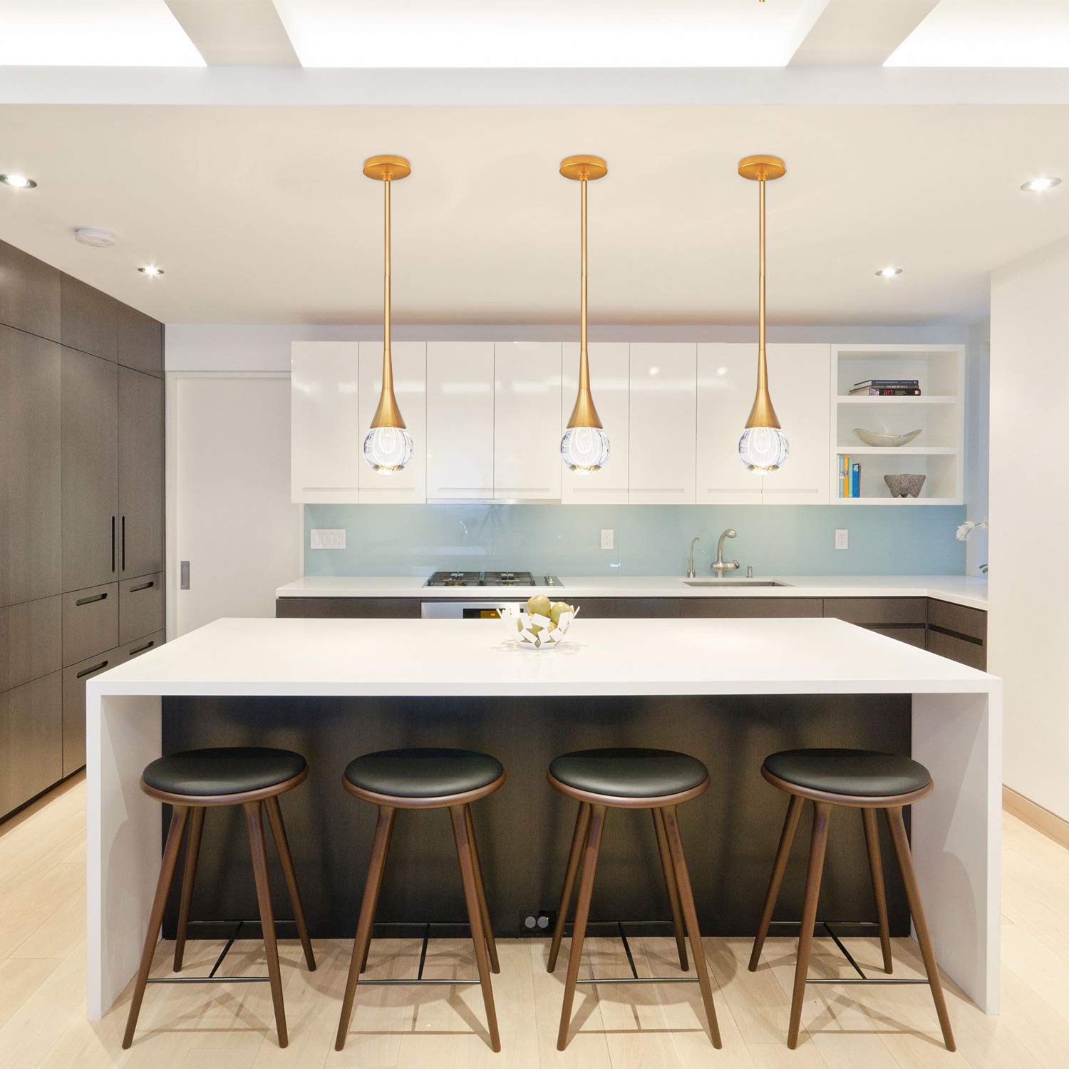 MOTINI 1-Light Teardrop Crystal Pendant Light in Gold Brushed Brass ...