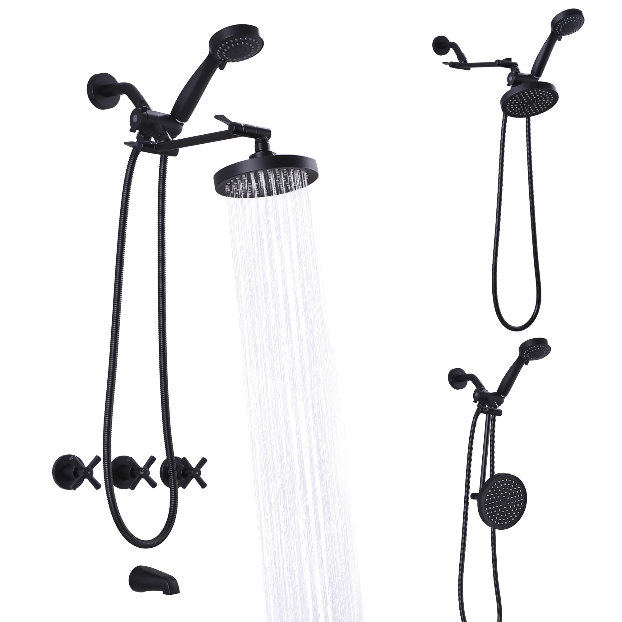 LIWEIKE 3 Handle Tub Shower Faucet Matte Black, Three Handles Shower ...