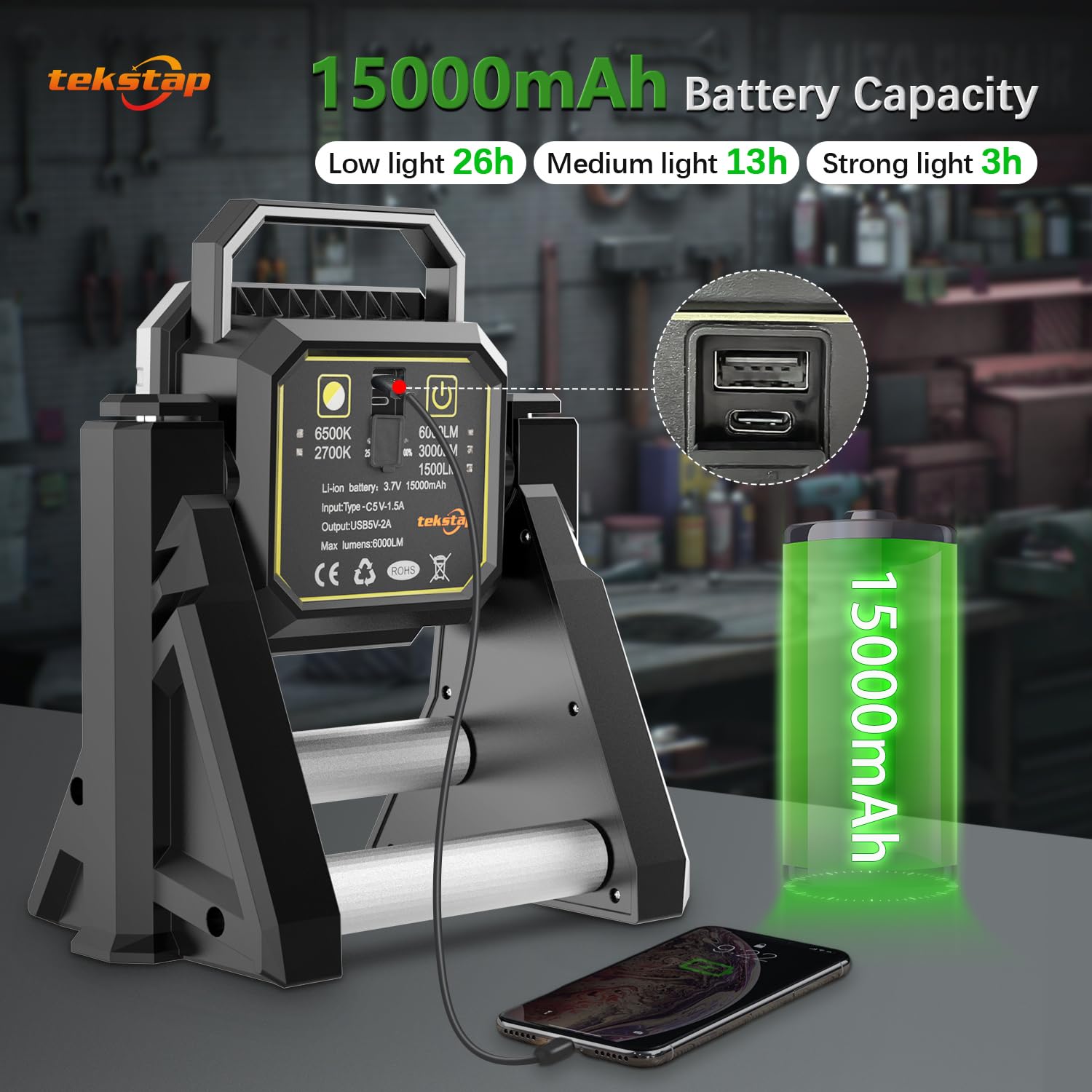 Retractable Garage Work Light Garage Tough 10W Cob LED Folding