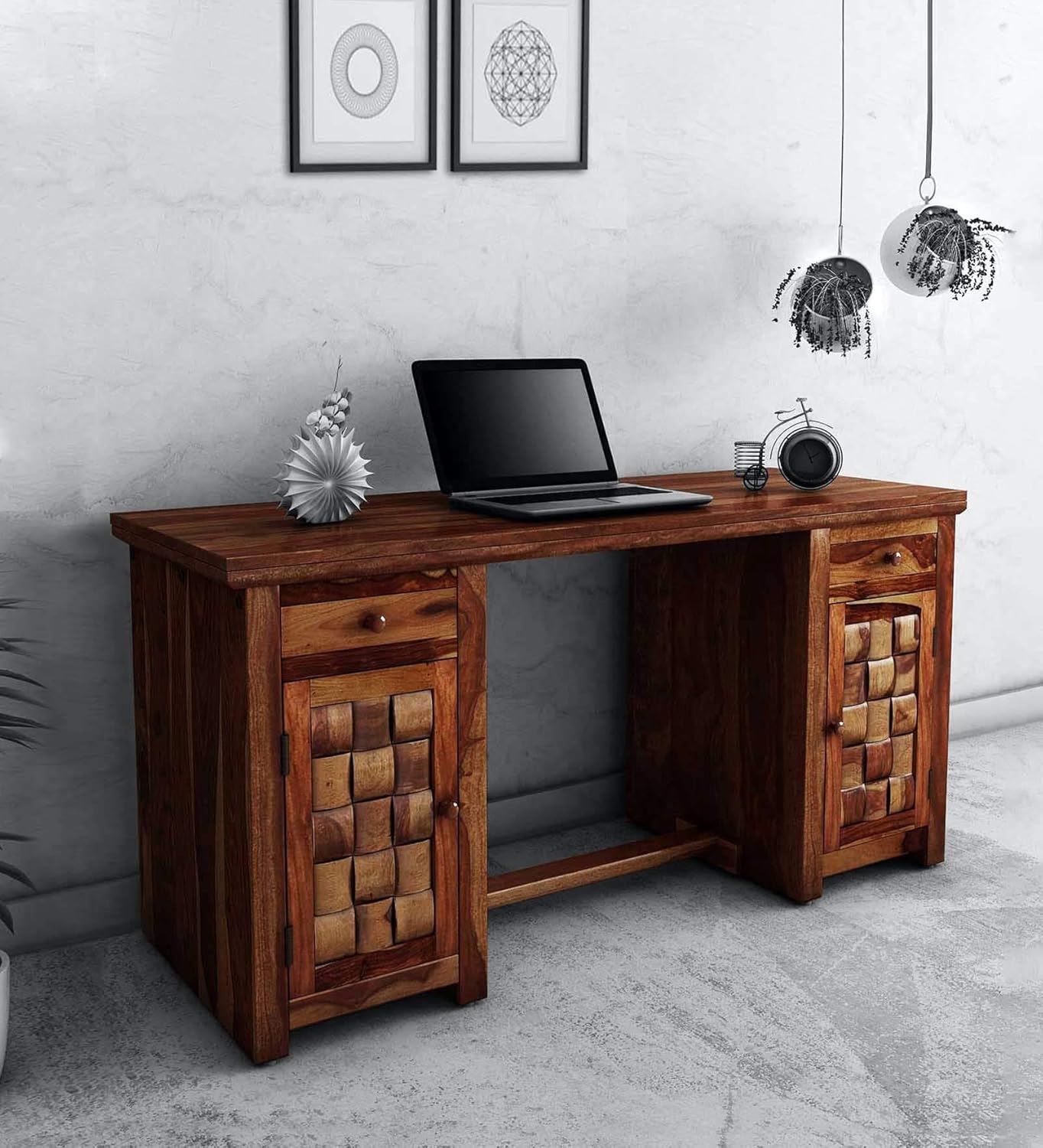 WOODSTAGE Solid Sheesham Wood Study Table for Students Laptop Desk ...