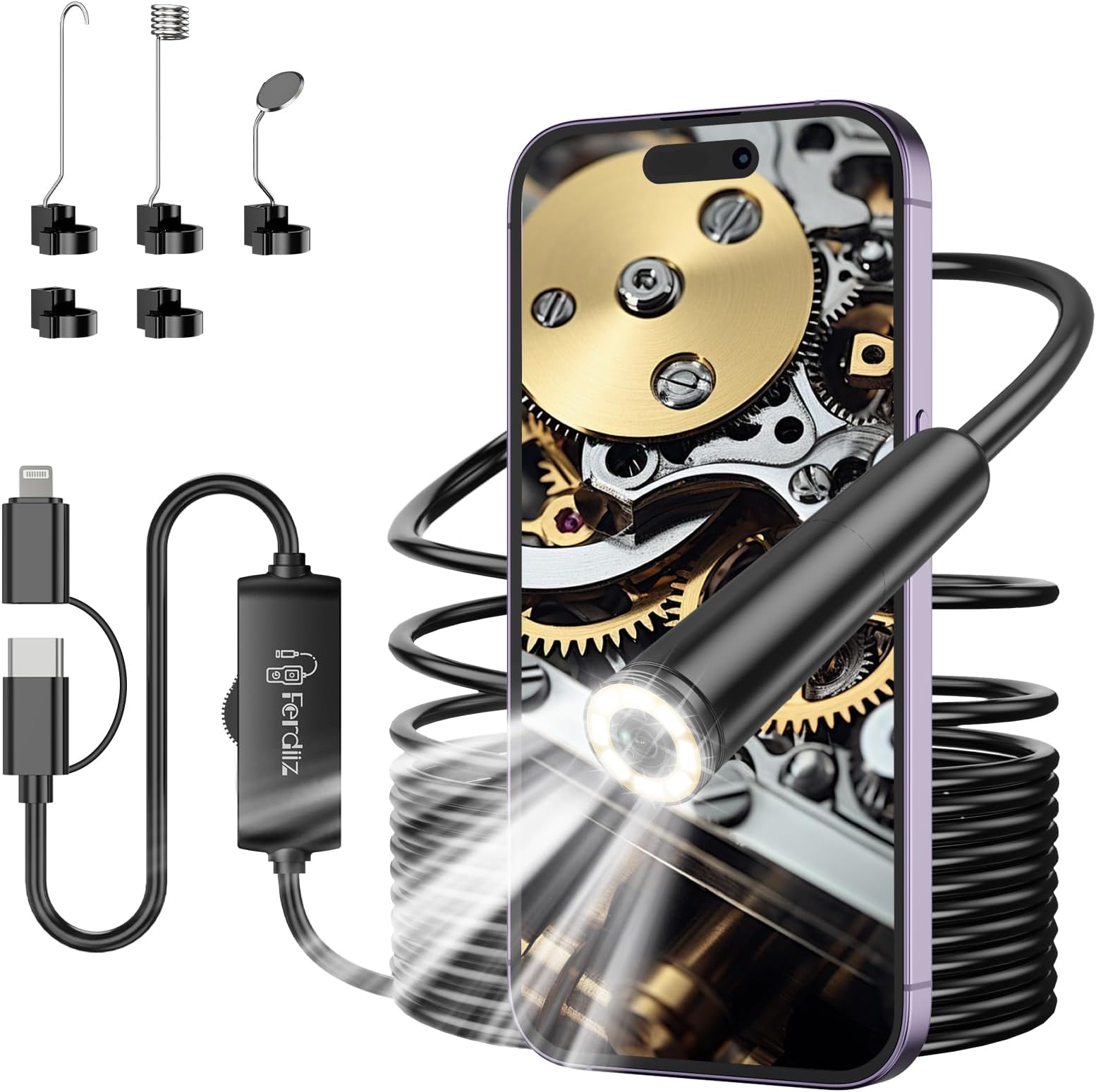 Ferdiiz Endoscope Inspection Camera, 1920P HD Borescope Camera, 16.4ft ...