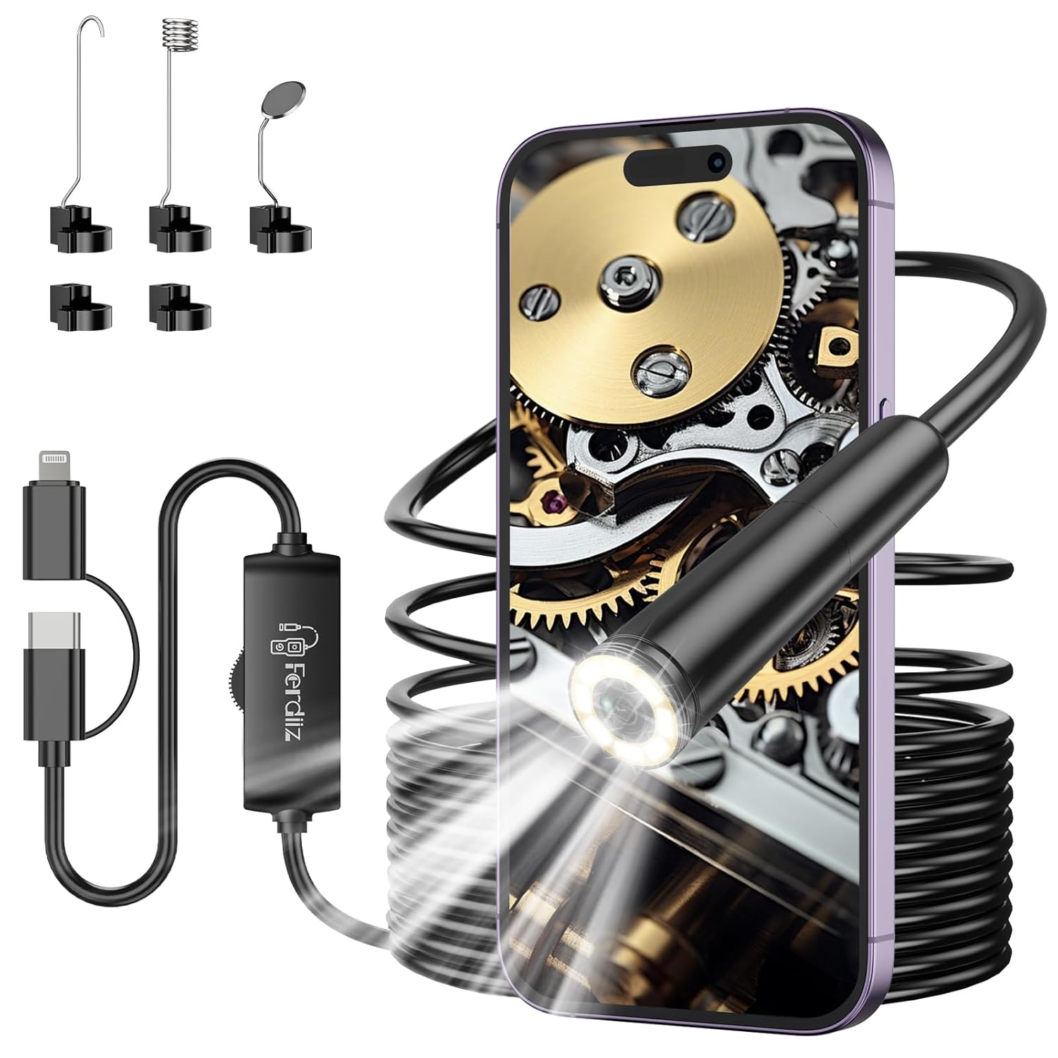 Endoscope Camera with Light, Ferdiiz 1920 HD Borescope with IP67 ...