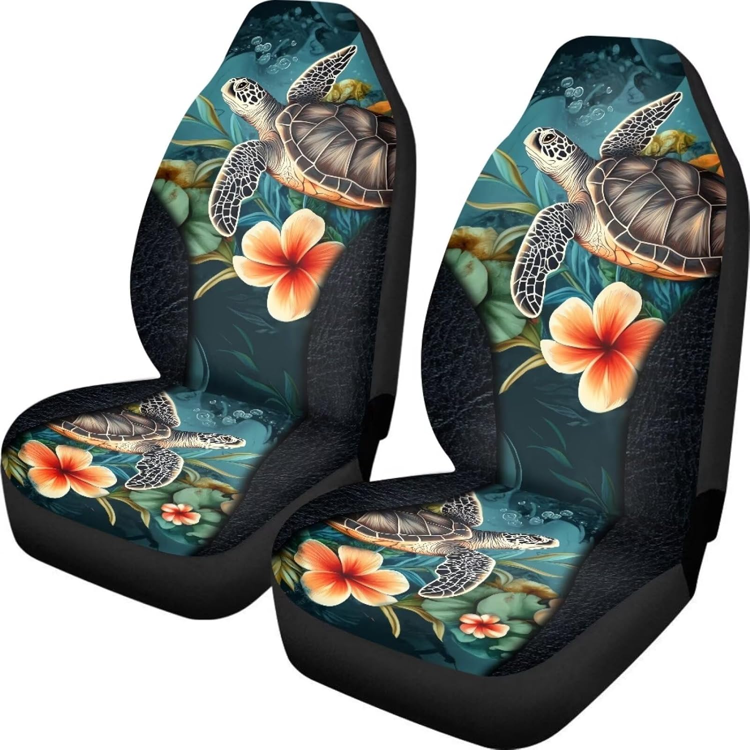 TOADDMOS Hawaii Turtle Car Front Seat Cover Set Floral Automotive Car ...