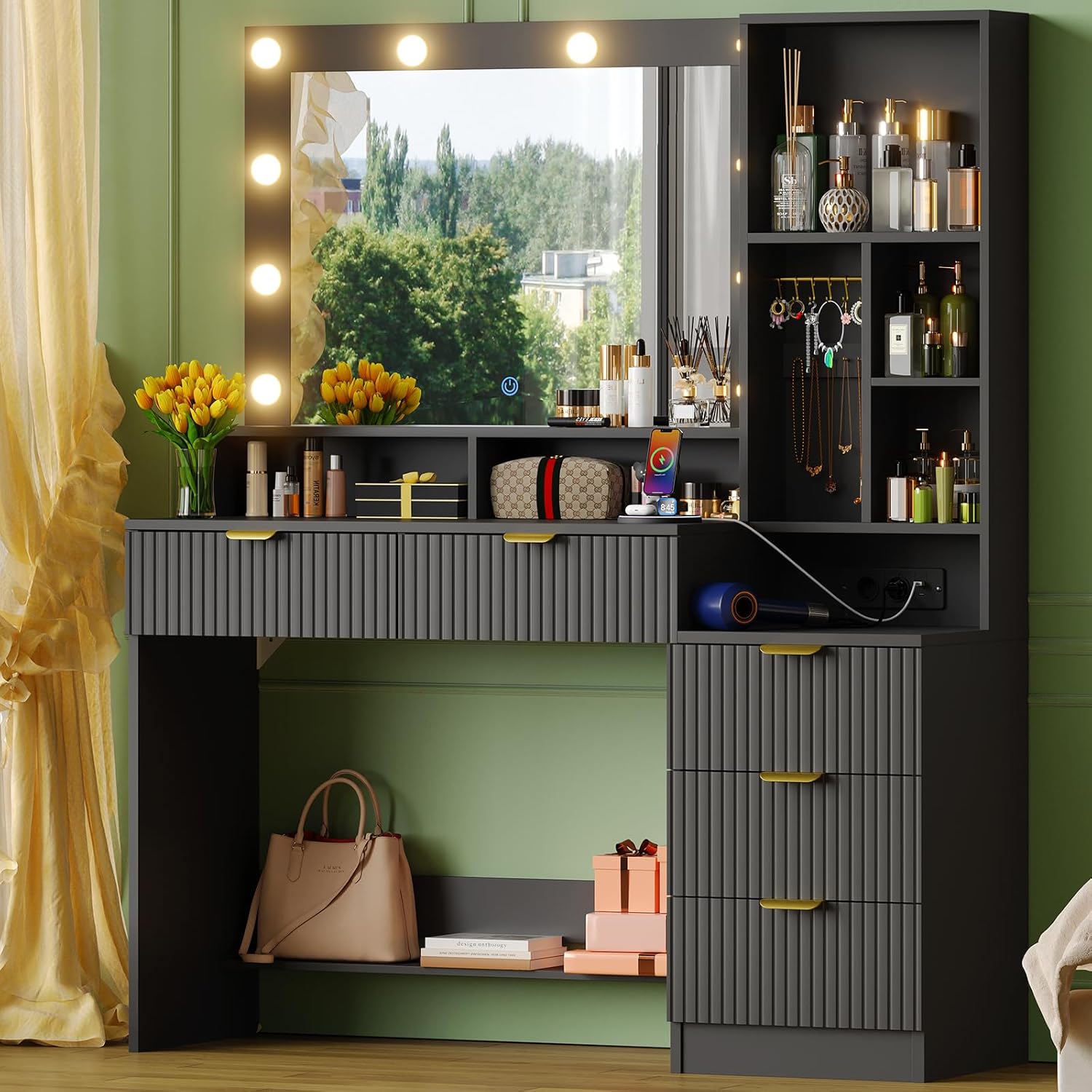Devoko Dressing Table with LED Lighting and Mirror, Dressing Table with ...