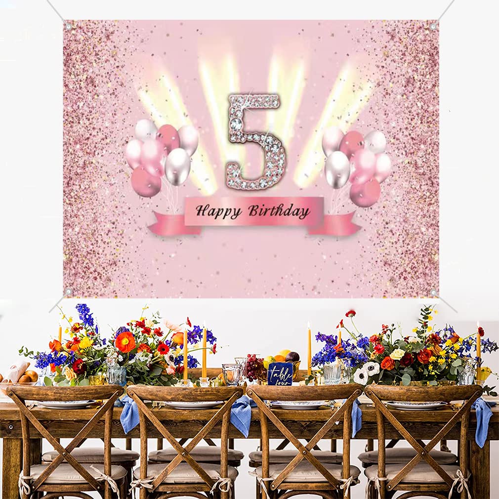 Birthday Party Decoration Tecreo 5th Birthday Backdrop - Rose Gold ...